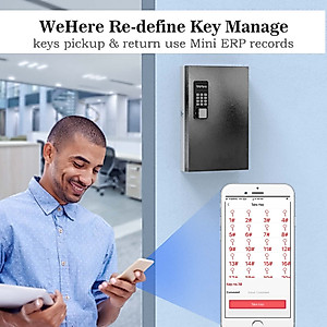 32 Key Cabinet Organizer,Metal Key Lock Box Wall Mount use OTP Technology Unlock,Fixed Password/Bluetooth Unlock, App Remotely Generates Pin Codes Without Internet,Great for Key Hook & Storage