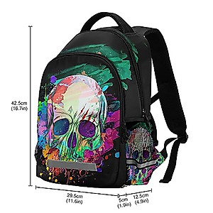 Sletend Printed Backpacks for Boys and Girls Skull Oil Painting Safety Student School Bag with Night Reflective Strip, Kids Backpack for Elementary Primary Middle School Student School Bag