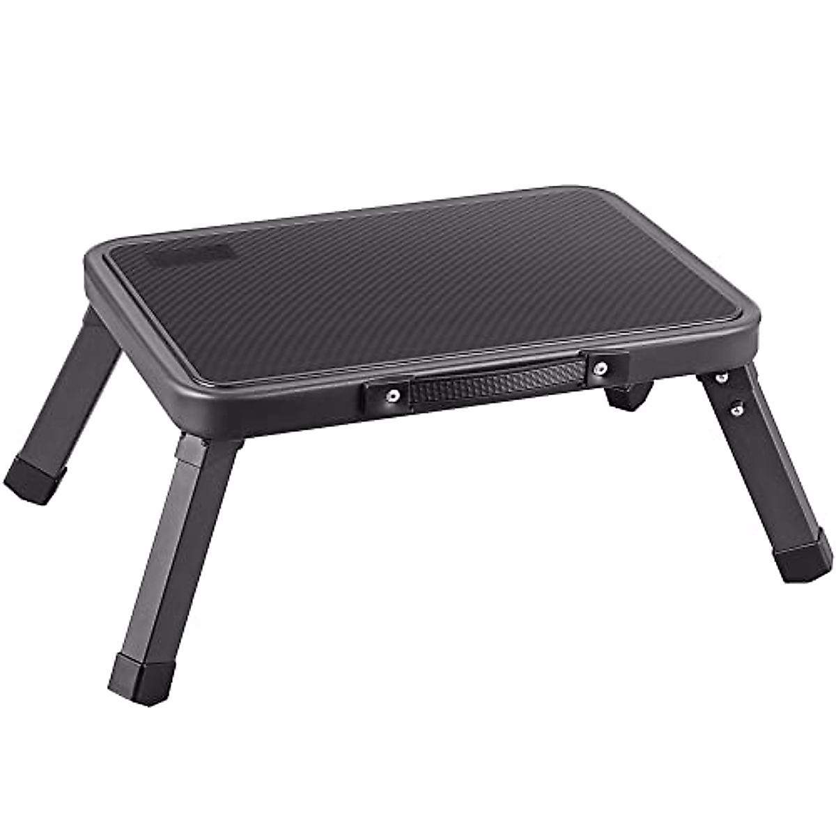 BONTEC One Step Stool, Portable Folding Metal 1-Step Steel Ladder Stool, 330lbs Capacity Foldable Wide Single Black Foot Stool for Adults or Children in Kitchen Toilet RV Camping Office