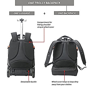 AOKING 22 Inches Water-resistant Large Wheeled Rolling Backpack for Business, College Student and Travel Commuter, Carry-on Laptop Backpack, Travel Luggage, Wheeled Adult Backpack (22 Inches, Black)