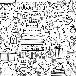 Huge Birthday Coloring Banner - 36 x 72 Inches Giant Paper Coloring Poster Paper Tablecloth for Kids Parties