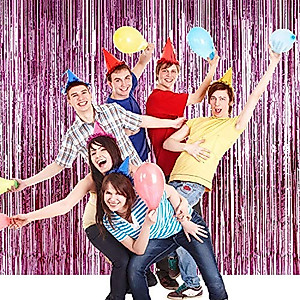 BEISHIDA 2 Pack Foil Fringe Curtain,Pink Tinsel Metallic Curtains Photo Backdrop Streamer Curtain for Wedding Bridal Shower Birthday Bachelorette New Year Decor(3.28 ft x 6.56 ft)