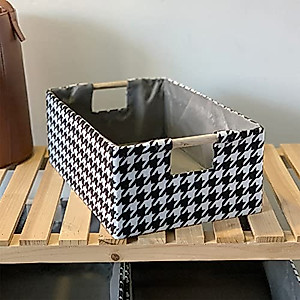 Small Decorative Foldable Storage Box for Use, Storage Basket with Solid Wood Handles, Damp Cloth to Wipe, Fabric NK9