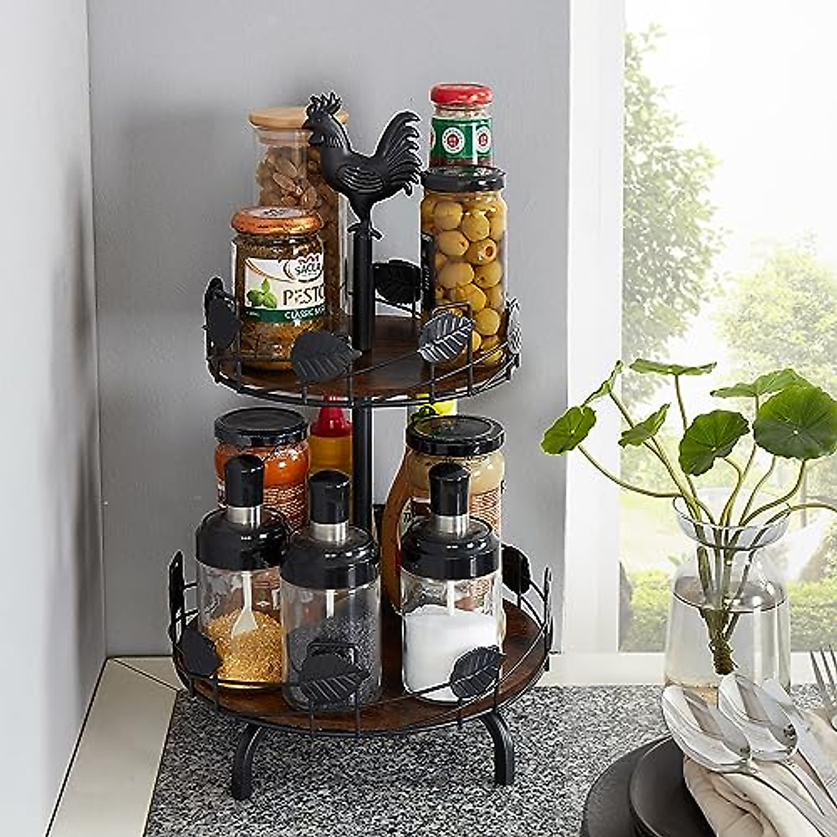 Lazy Susan Organizer, 2 Tier Spice Turntable Organizer, 360 Degree Rotation Condiments Storage Holder Organizer for Kitchen Countertop, Countertopand Cabinet