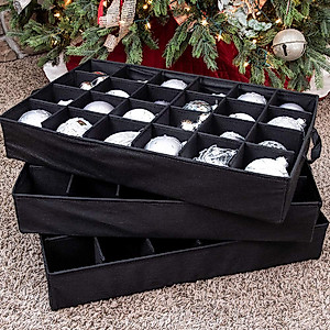 TreeKeeper (Green Christmas Ornament Storage Box with Dividers) - Deluxe Ornament Keeper - Holds 72 Ornaments up to 4 Inches in Diameter | 3 Removable Trays with Separators | Acid-Free Fabric Lining