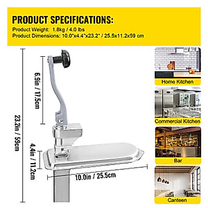 VEVOR Commercial Can Opener, 23.2"/59cm Long, Stainless Steel Manual Table Can Opener for Up to 15.7"/40cm Tall, Fixed with Clamp or Screws, Ergonomic Swing Handle & One Spare Knife, for Restaurants