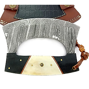 Damascus Steel alaskan Ulu Knife - Fixed Blade knife for Chopping Boning Slicing Cutting with Leather Sheath. SM149