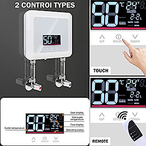 Tankless Instant Hot Water Heater with Remote Control, Electric, 5500W, 110V,Constant Temperature, Digital Display for RV Home Kitchen Indoor(White)（Can't Use Socket）