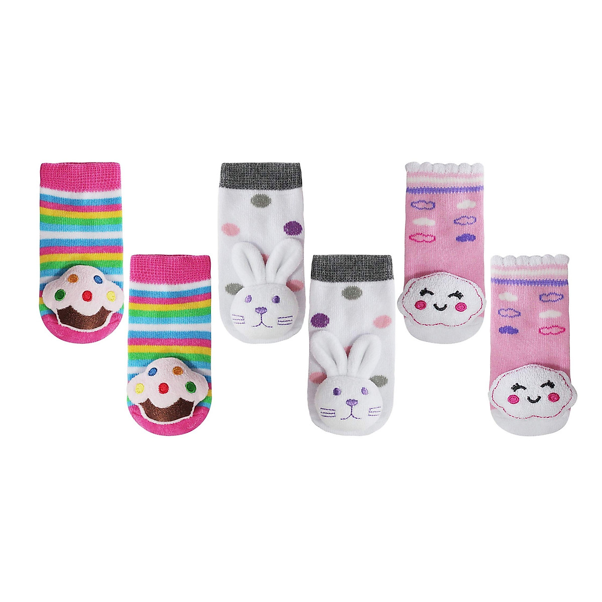 PUPPET Baby Girl Rattle Socks Set for 0-6 Months Cute Infant Socks with Plush Bunny Design