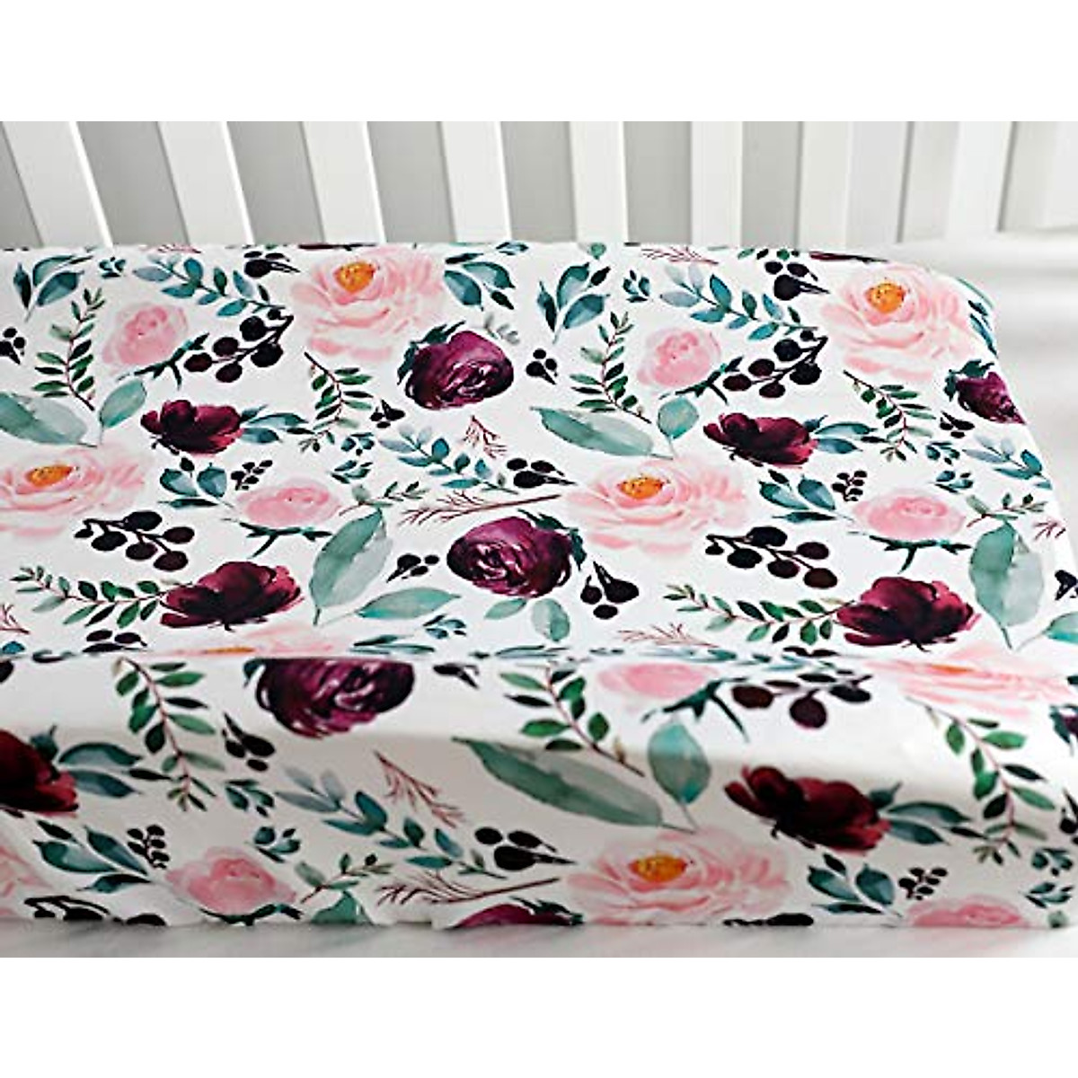 Baby Girls Boy Crib Bedding Changing Pad Cover Changing Table Pads (Pink Wine Floral)