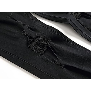 LONGBIDA Men's Slim Fit Ripped Stretch Skinny Jeans for Men, Distressed Tapered Leg Fashion Pants, Black, 42