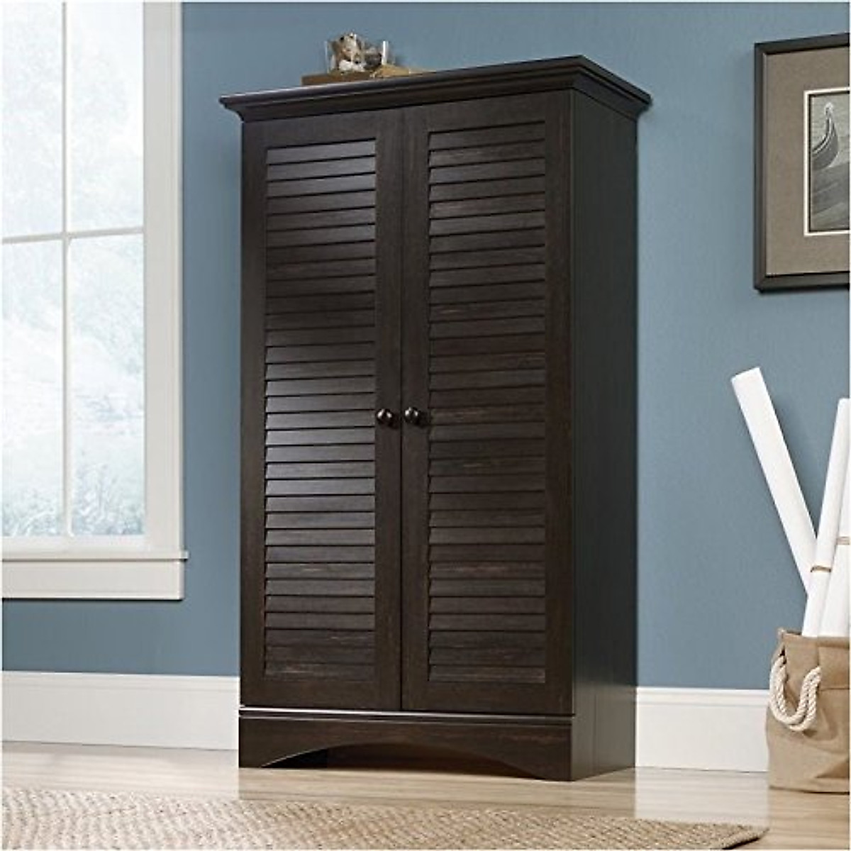 Pemberly Row Contemporary Storage Cabinet with Doors and 4 Adjustable Shelves in Antique Brown