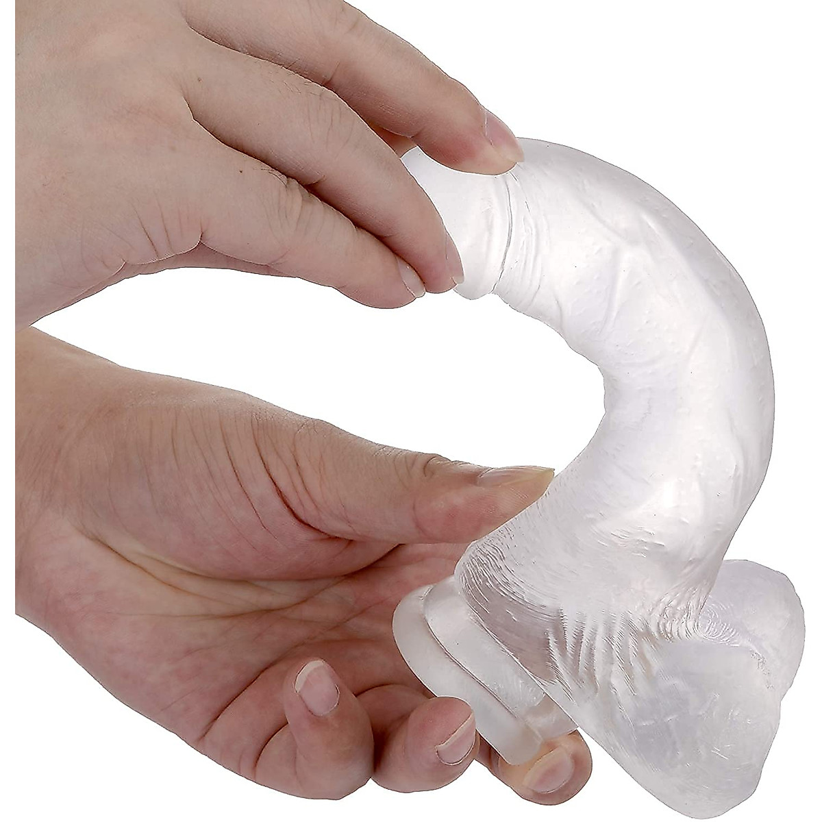 Long Thin Dildo Realistic Dildo Stimulator- Big Dildos with Suction Cup Adult Sex Toy for Women/Men/Gay, Flexible Clear with Curved Shaft & Balls for Vaginal G-Spot &Anal