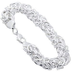 Viosi Byzantine Bracelets for Women/Men Sterling Silver Plated Classic Unique Cute Gifts Handmade Chunky Bracelet Link Chain with Lobster Clasp 10mm Width (Sterling Silver Plated, 8 Inches)
