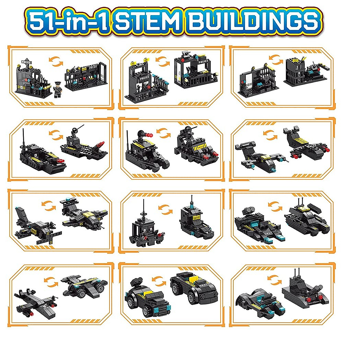 51-in-1 Robot Building Kit for Kids STEM Building Toys Erector Set for Boys 8-12 Engineering STEM Projects SWAT Police Building Blocks Toys Gifts for Boys Kids Age 6 7 8 9 10 11 12 Years Old 700PCS