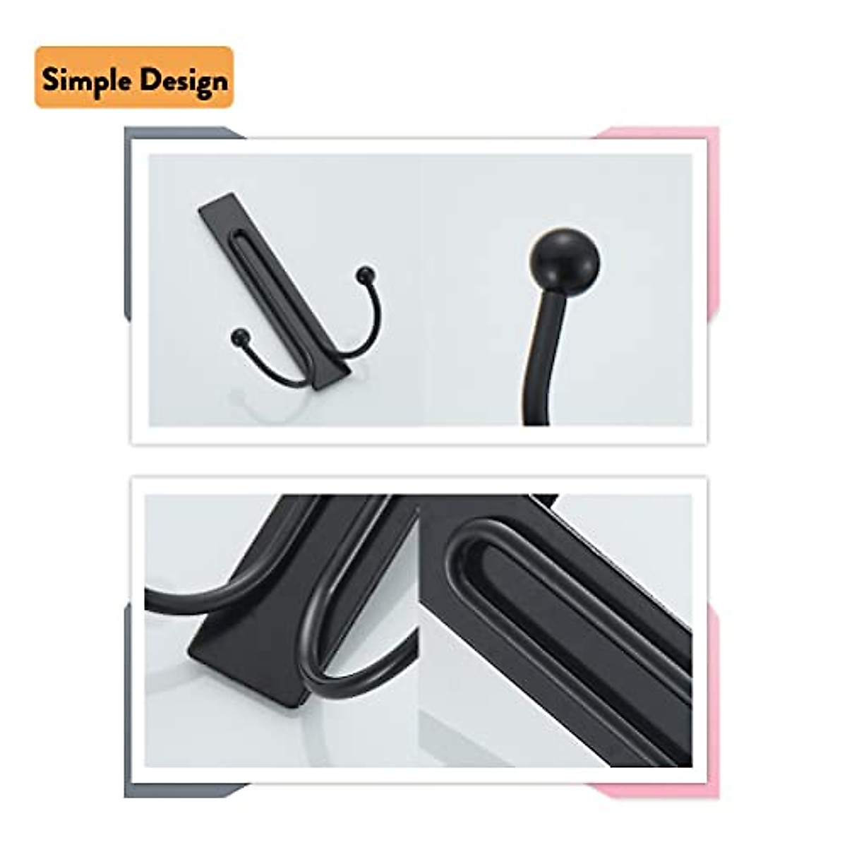 MOKIUER Adhesive Hooks Heavy Duty Towel Hooks Stick on Wall Hooks Shower Hooks for Hanging Towel,Waterproof Towel Hanger for Bathroom,Stainless Steel,4 Packs Black