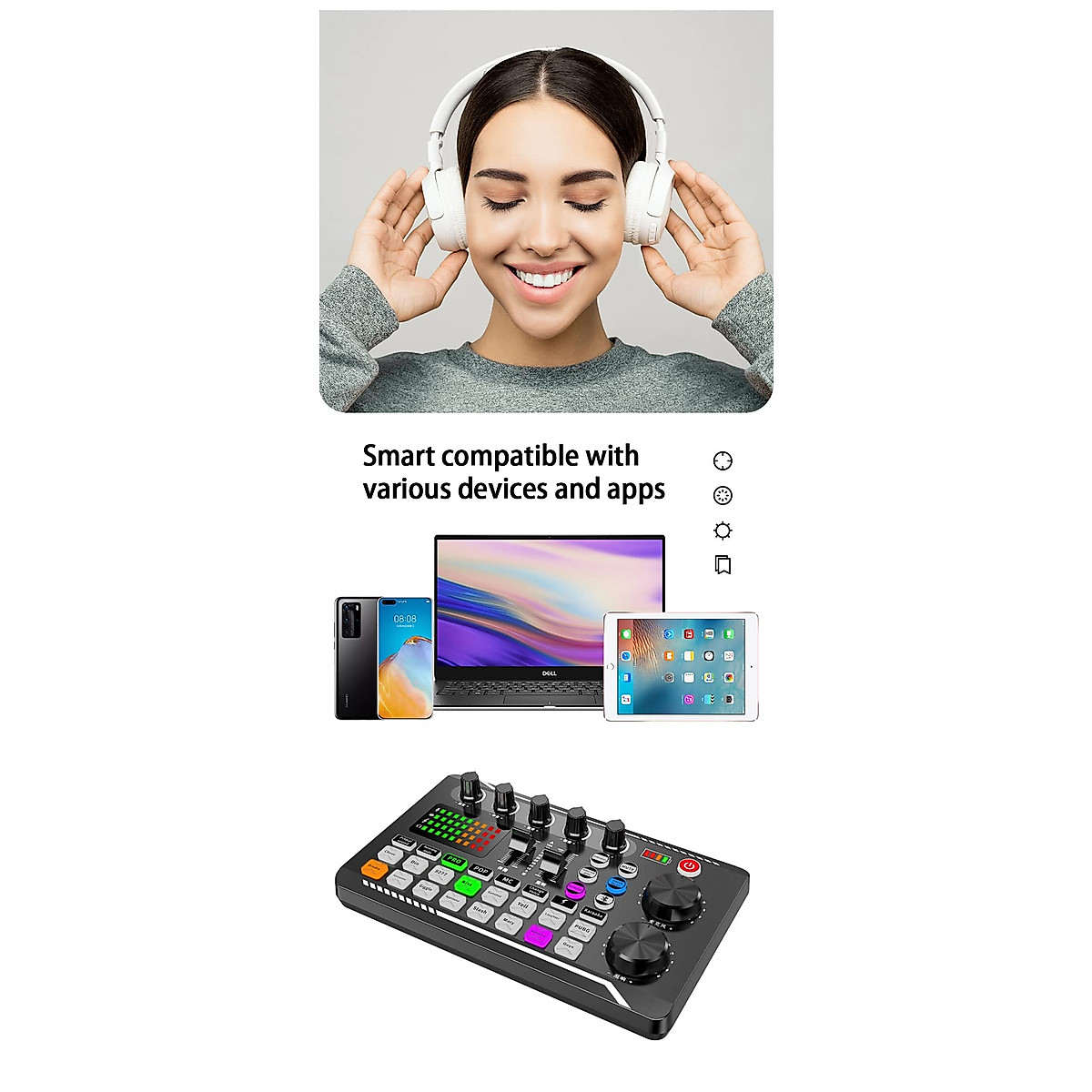 Prisciliano Podcast equipment bundle. Audio Interface with condenser microphone & accesories: Sound Card Mixer. Podcast Studio equipment for Live Streaming, PC, Karaoke Recording and Gaming. DJ Mixer.