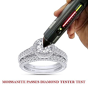 SAVEARTH DIAMONDS 1 1/4 Carat Round Cut Lab Created Moissanite Diamond Halo Bridal Set Engagement Ring In 14k White Gold Plated 925 Sterling Silver (G-H Color, 1.25 Cttw) Ring Size-7.5