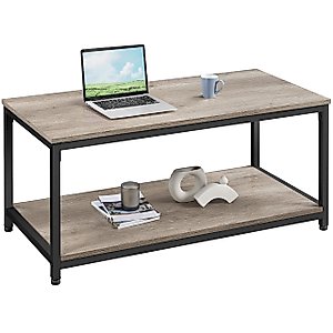 Yaheetech Coffee Table Tea Table with Metal Frame, Coffee Table with Open Storage Shelf, Vintage Accent Furniture Table for Living Room