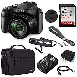 Panasonic Lumix DC-FZ80 4K Digital Camera, 18.1 Megapixel, 60x Zoom 20-1200mm Lens Essential Bundle with Peak Design Wrist Strap, Case, 32GB SD Card