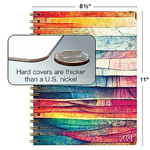 Global Printed Products, HARDCOVER 2024 Planner: (November 2023 Through December 2024) 8.5"x11" Daily Weekly Monthly Planner Yearly Agenda Bookmark, Pocket Folder & Sticky Note Set (Rainbow Oak)