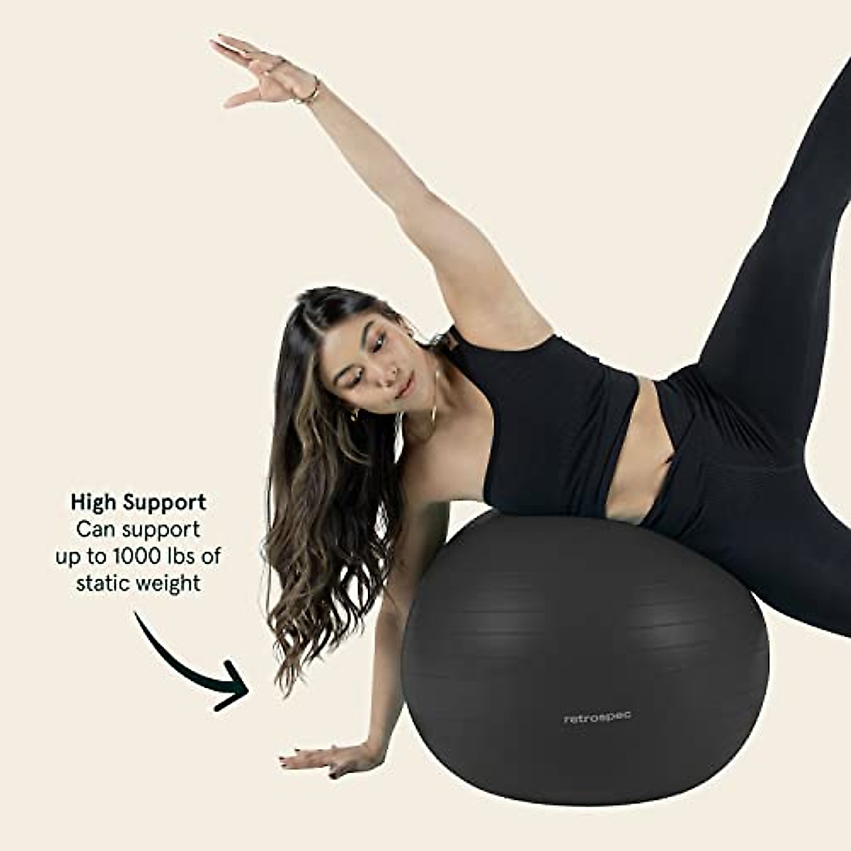 Retrospec Luna Exercise Ball - 55, 65, or 75cm Yoga Ball for Workouts, Stability, Pregnancy - Swish Balance Ball w/Pump for Office & Home Gym