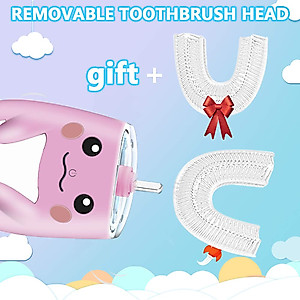Kids U Shape Electric Toothbrushes Ultrasonic Whole Mouth Auto Toothbrush with 6 Cleaning Modes 2 Brush Heads Brushing Timer Lights IPX7 Waterproof Rechargeable Cartoon Design for Ages 2-6