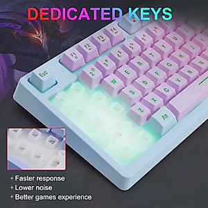 HUO JI Gaming Keyboard USB Wired with Rainbow LED Backlit, Floating Keys, Mechanical Feeling, Spill Resistant, Ergonomic for Xbox, PS Series, Desktop, Computer, PC, Purple Blue