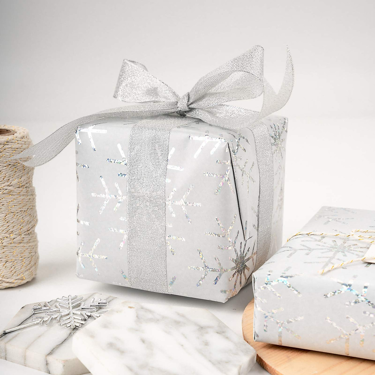 RUSPEPA Christmas Wrapping Paper, Jumbo Roll Wrapping Paper - White Shiney Snowflake Design for Holiday Gift Wrap - 24 Inches x 100 Feet