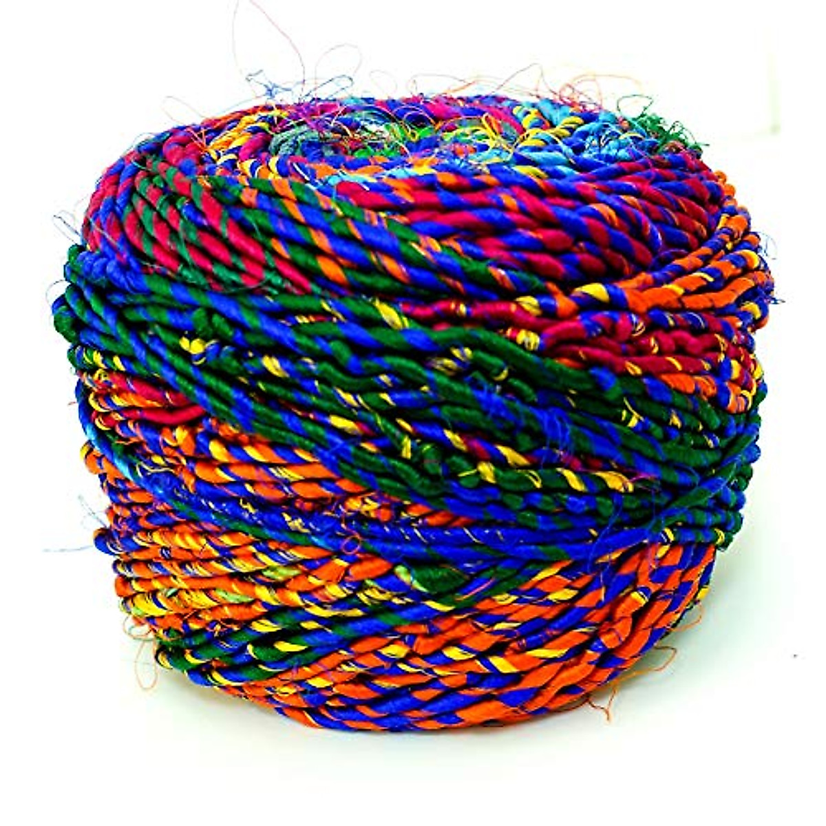 Revolution Fibers Recycled Sari Silk Yarn, Multi-Color Pure Silk Yarn, Made from Handspun Used Sari Fabric Ribbon Scraps, Rainbow Yarn for Knitting, Weaving & Crocheting 100 Grams per Ball (2-Pack)