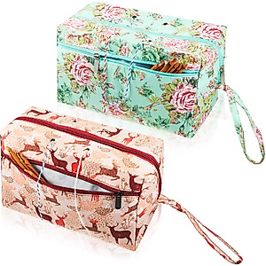 2 Pieces Yarn Crochet Bag Carrying Knitting Bag Yarn Bags for Crocheting Yarn Storage Organizer with Zipper Closure and Pocket for Yarn Skeins Crochet Hooks Knitting Needles Small Project Accessories