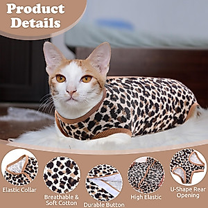 SAWMONG Cat Recovery Suit After Surgery Recovery Shirt Breathable E-Collar Alternative Non-Lick Pet Body Suit,Brow Leopard L