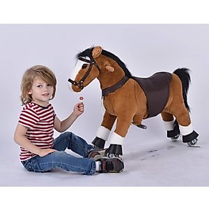 UFREE Ride on Horse, Horse Ride on Toy, Mechanical Horse, Plush Animal, Black Mane and Tail, Age 3-6