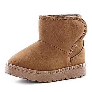 KDHAO Girls Boys Warm Winter Boots Kids Outdoor Snow Boots(8.5 M US Toddler, Brown(New))