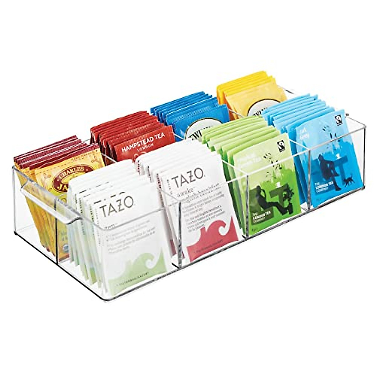 mDesign Plastic Condiment Organizer and Tea Bag Holder - 8-Compartment Kitchen Pantry/Countertop Storage Caddy - Divided Chip, Snack, Oatmeal Packet Holder - Lumiere Collection - Clear