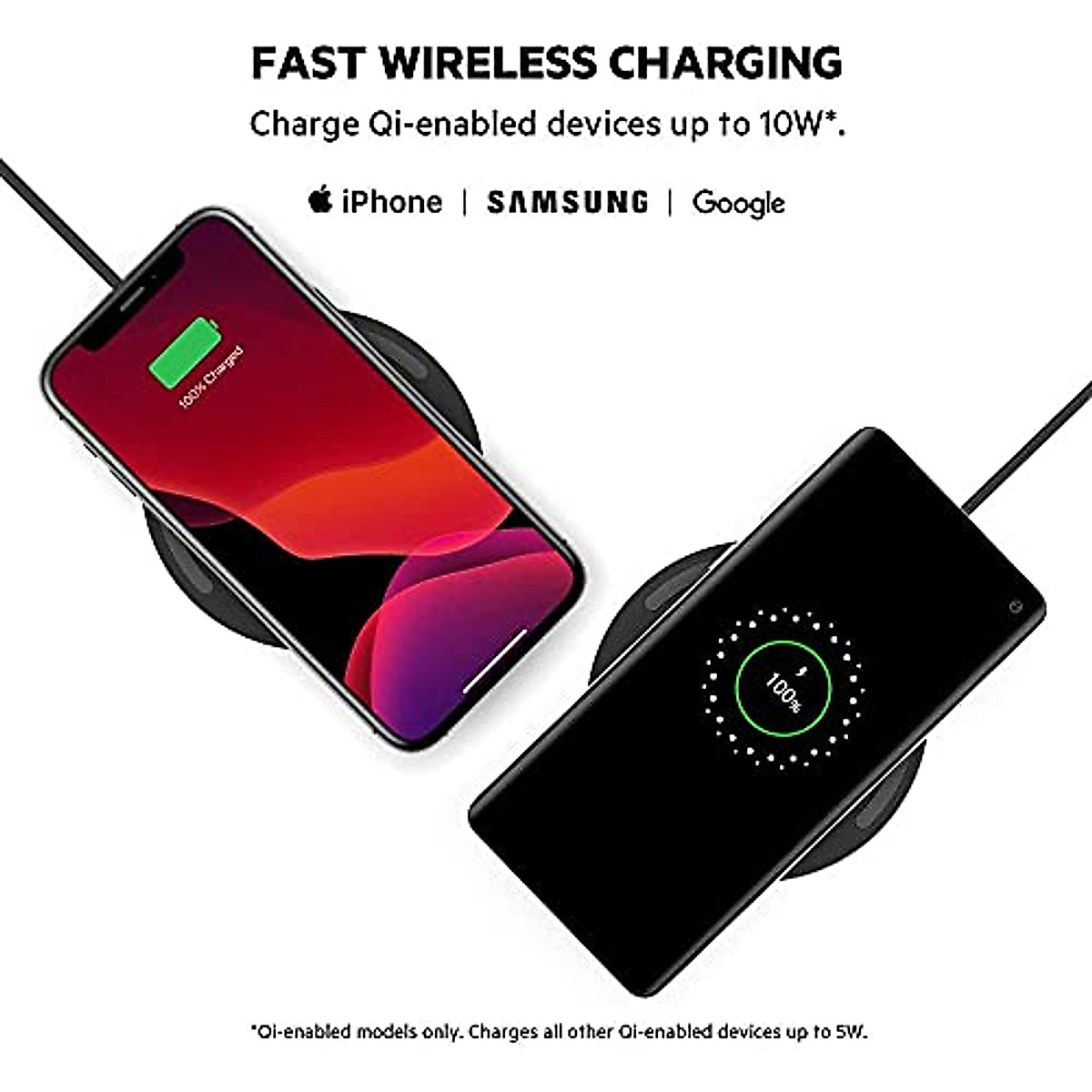 Belkin Wireless Charger - Qi-Certified 10W Max Fast Charging Pad - Quick Charge Cordless Flat Charger - Universal Qi Compatibility for iPhone, Samsung Galaxy, AirPods, Google Pixel, and more