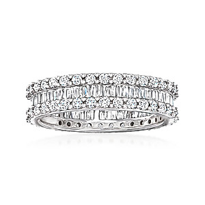 Ross-Simons 1.50 ct. t.w. Baguette and Round Diamond Eternity Band in 14kt White Gold. Size 8