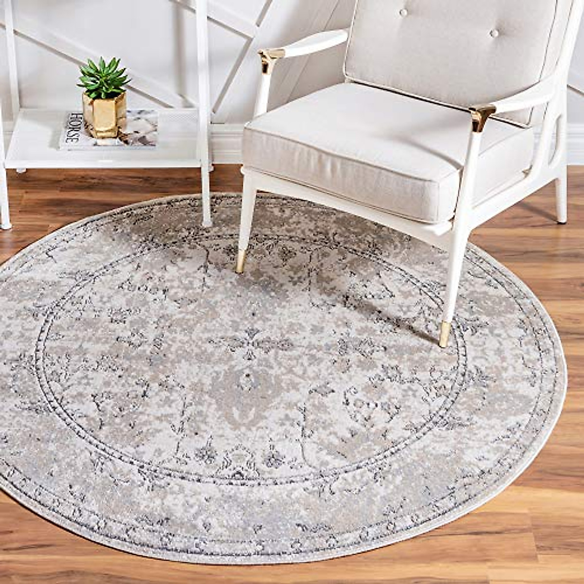 Unique Loom Portland Collection Area Rug - Central (5' 3" Round, Ivory/ Gray)