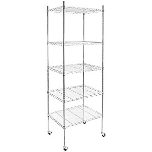 Mount-It! 5 Tier Wire Shelving with Wheels | - Rolling Garage Shelves, Closet Metal Racks with Shelves and Shelving or Utility Shelf for Laundry Room | Adjustable Shelf Height | No Tools Required