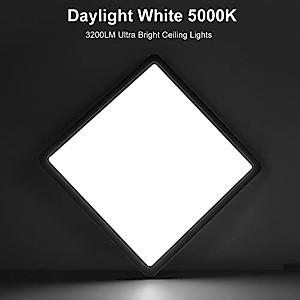 LED Flush Mount Ceiling Light Fixture, 12 Inch 24W, Daylight White 5000K Square Ceiling Light, 3200LM Black Flush Ceiling Lamp, Flat Slim Ceiling Light Fixture for Kitchen Bedroom Stairwell Hallway