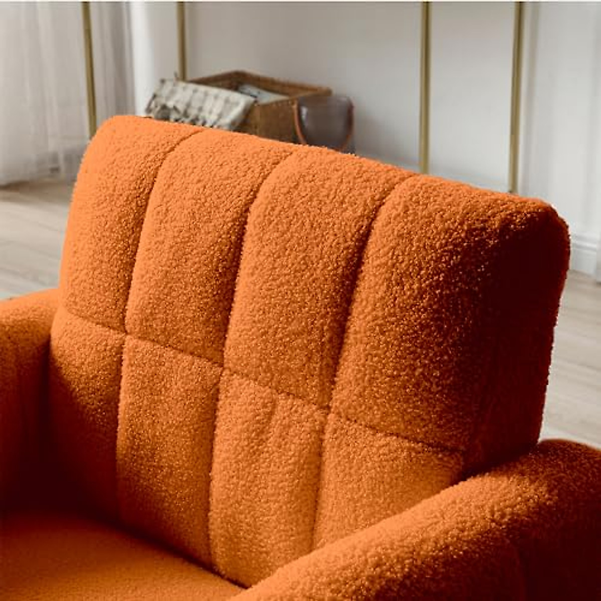Penifun Teddy Accent Modern Side Gold Legs & Waist Pillow, Single Sofa Couch Armchair Reading Chairs for Living Waiting Room Bedroom Orange