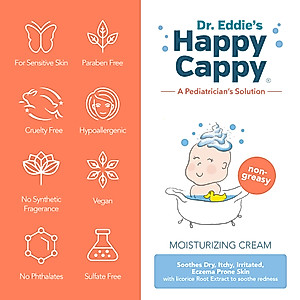 Happy Cappy Dr. Eddie's Moisturizing Cream - Baby Eczema Cream, Eczema Lotion for Kids, Pediatrician-Formulated, Gentle, Paraben Free, Hypoallergenic, Sulfate Free, Soothes Dry Skin - 6 Fl Oz