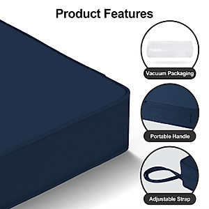 Dmsky Patio Chair Cushion,19 x 19 x 3.7 Inch Outdoor Chair Cushions for Patio Furniture,Waterproof Seat Cushions with Ties, Garden Sofa Couch Chair Pads with Handle Set of 2(Blue)…