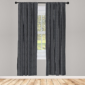 Ambesonne Pinstripe Window Curtains, Monochrome Black and White Design White Thin Uneven Lines on Dark Backdrop, Lightweight Decor 2-Panel Set with Rod Pocket, Pair of - 28" x 84", Black White