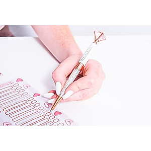 Blissful Bounty Diamond Metal Ballpoint White Pen in Rose Gold with Black Ink | 4 Ink Refills | 6.1 Inches Long