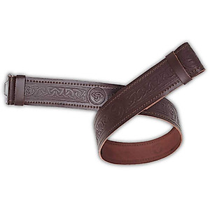 Leather Kilt Belt Scottish Embossed Highland Brown without Buckle Size AAR (Large)