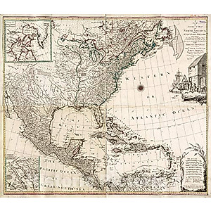 Historical Map, A New and Correct map of North America, with The West India Islands : Divided According to The Last Treaty of Peace, concluded at Paris, 1783, Vintage Wall Art : 44in x 36in
