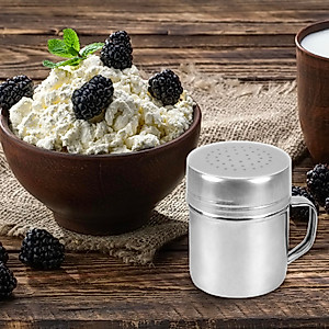 GEMLORD 2 Pieces 13.5 OZ Stainless Steel Salt and Pepper Dredge Shakers with Lid and Handle, Seasoning Pepper Shaker Spice Condiment Shakers for Powder Candy Cooking Kitchen Baking