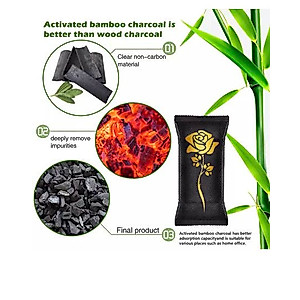 ROSEL- 55g 4pack Black Bamboo Charcoal Air Purifying Bags/ CONVINIENT Sized Purifier/ Dust, Mine and Pollen Absorber/ Eliminates Odor Fragrance Free, No Pump Sprays, Powders, Perfume/Residue, 7x2.7