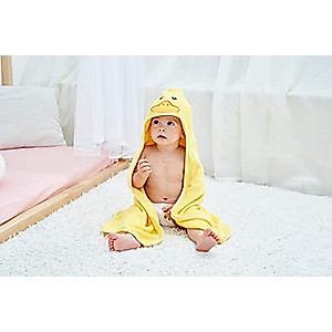 HIPHOP PANDA Bamboo Baby Washcloths, 6 Pack and Baby Hooded Towel, Yellow Duck, 30 x 30 Inch